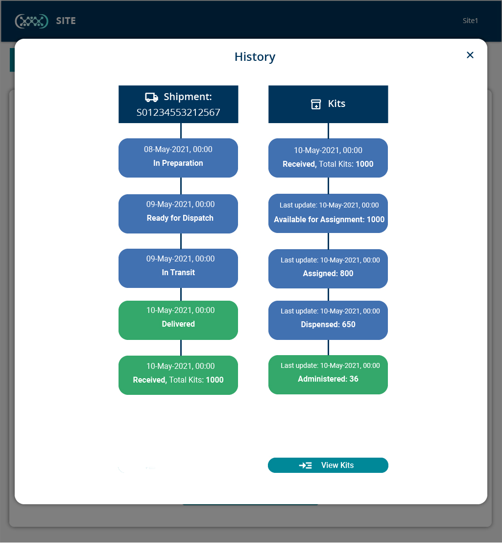 Add Kits in SITE Shipments-History · Issue #512 · PharmaLedger-IMI/csc-workspace-main · GitHub
