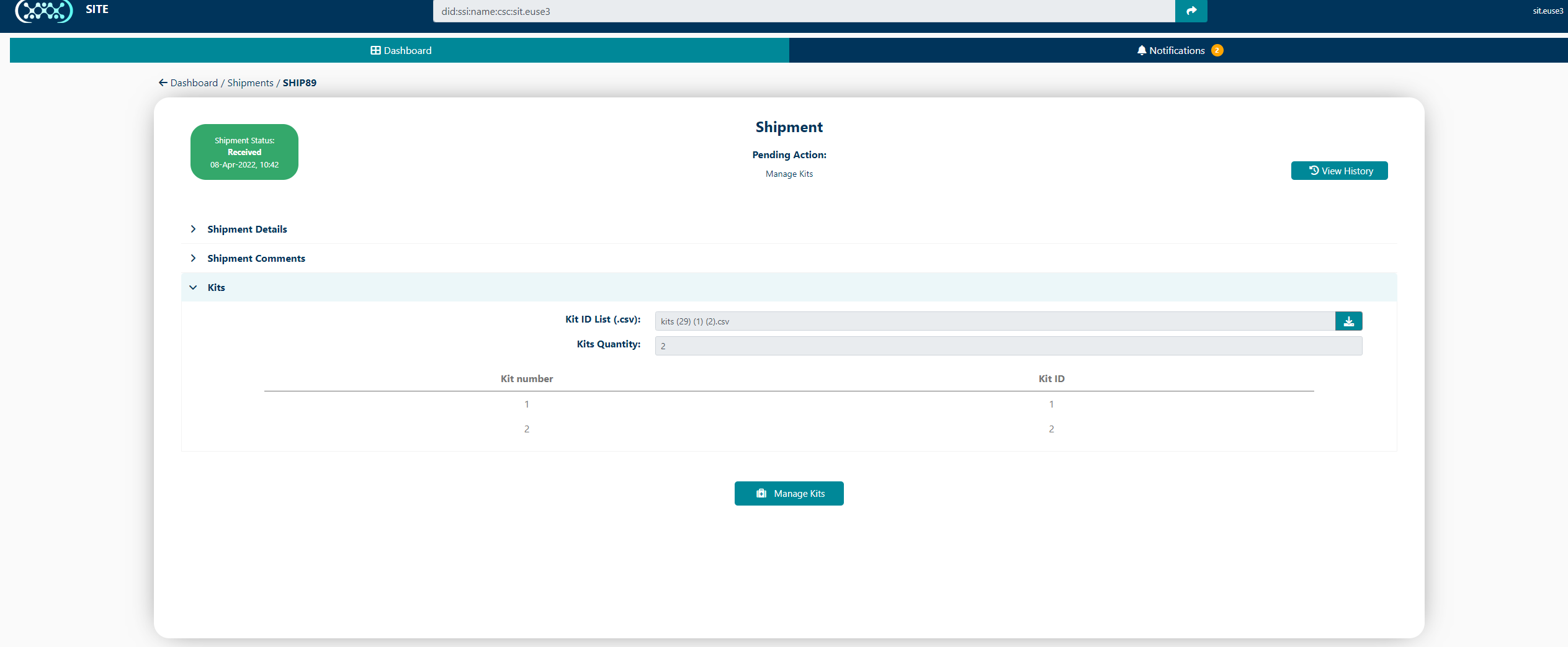 [Site] Show in shipment->Kits the study data · Issue #668 · PharmaLedger-IMI/csc-workspace-main ...