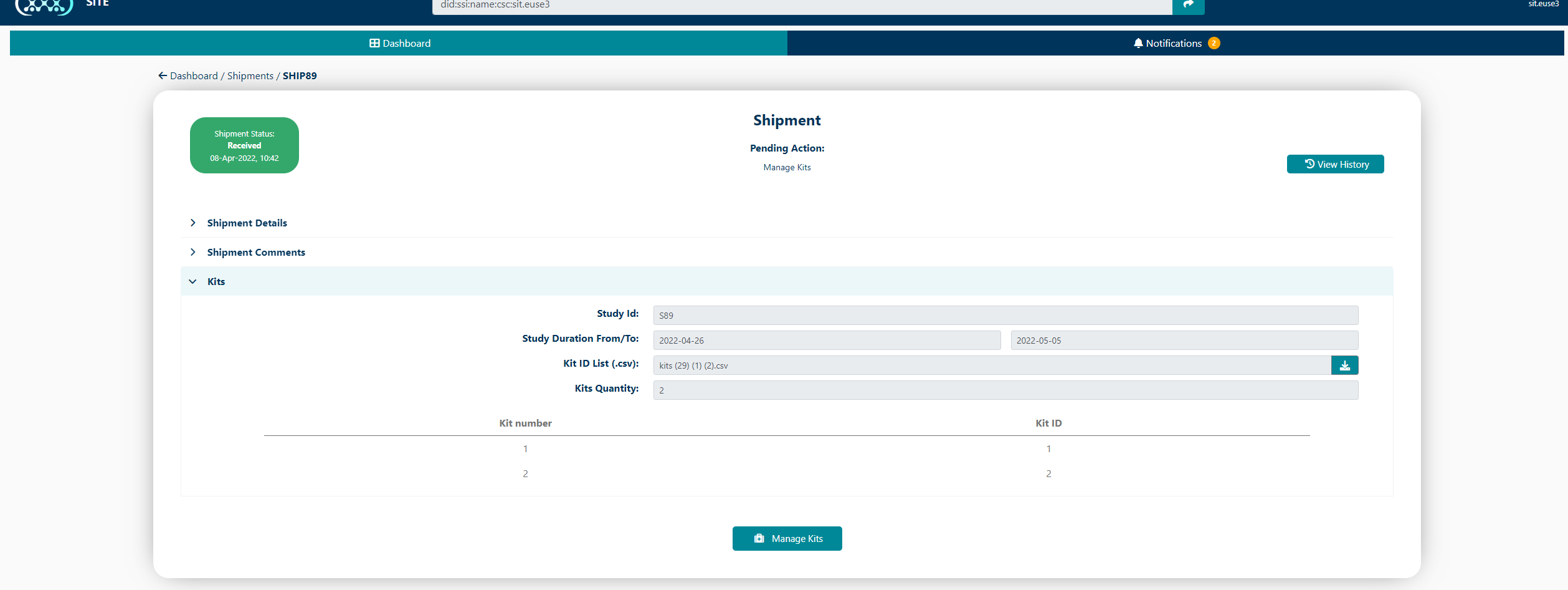 [Site] Show in shipment->Kits the study data · Issue #668 · PharmaLedger-IMI/csc-workspace-main ...
