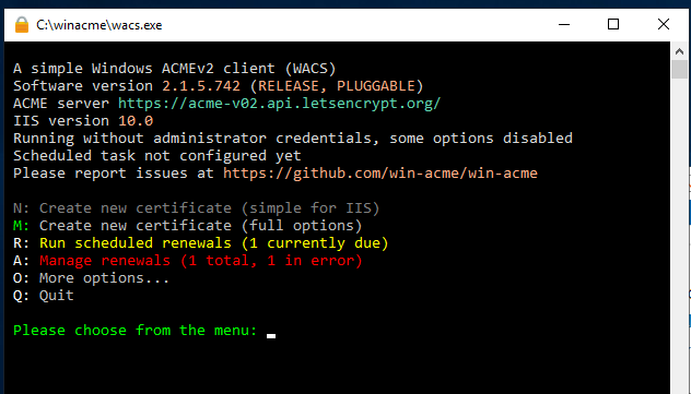 I Dont Know How To Renewal A Simple Windows Acmev2 Client · Issue 2453 · Win Acme Win Acme · Github