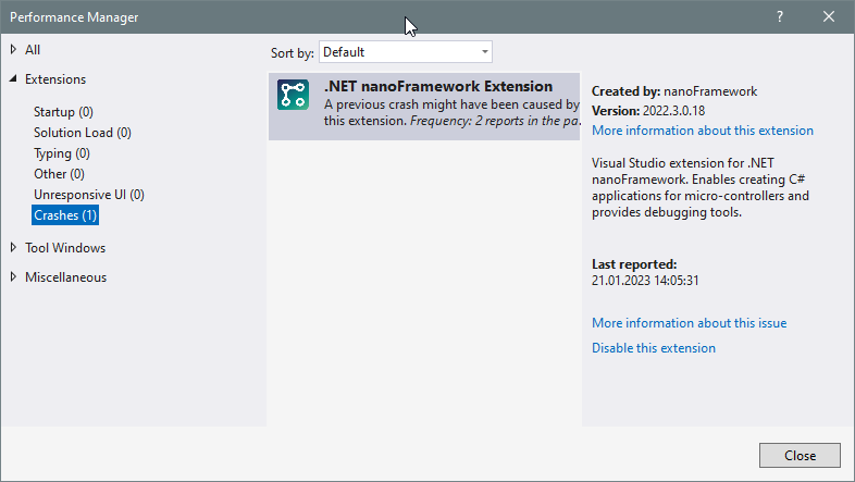 Visual Studio crashes and later shows an error message · Issue #1212 · nanoframework/Home · GitHub