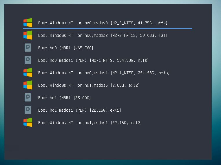 F3 Boot menu showing 'Boot Windows NT' wimboot entries · Issue #282 · a1ive/grub2-filemanager ...