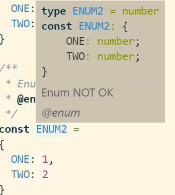 JS: incorrect enum hints and member dropdown when `@enum` on a new line ...