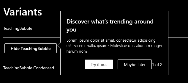 [Accessibility][ Supporting the platform]: 'Try it Out' button present in the TeachingBubble ...