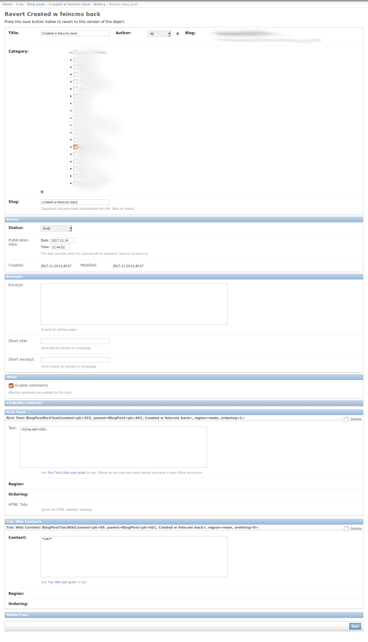 Reverting to a previous version no longer works with Reversion 2.0+ · Issue #661 · feincms ...