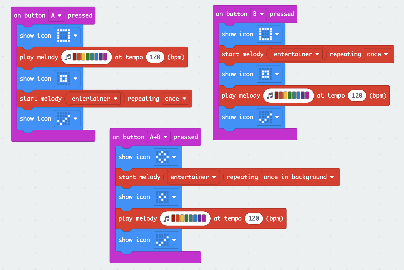 "start melody" block plays in background but "play melody" doesn't ...