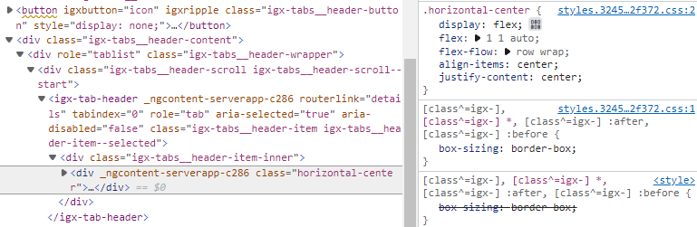 New igx-tabs tab-header-item style overrides layout of the user-defined container inside · Issue ...