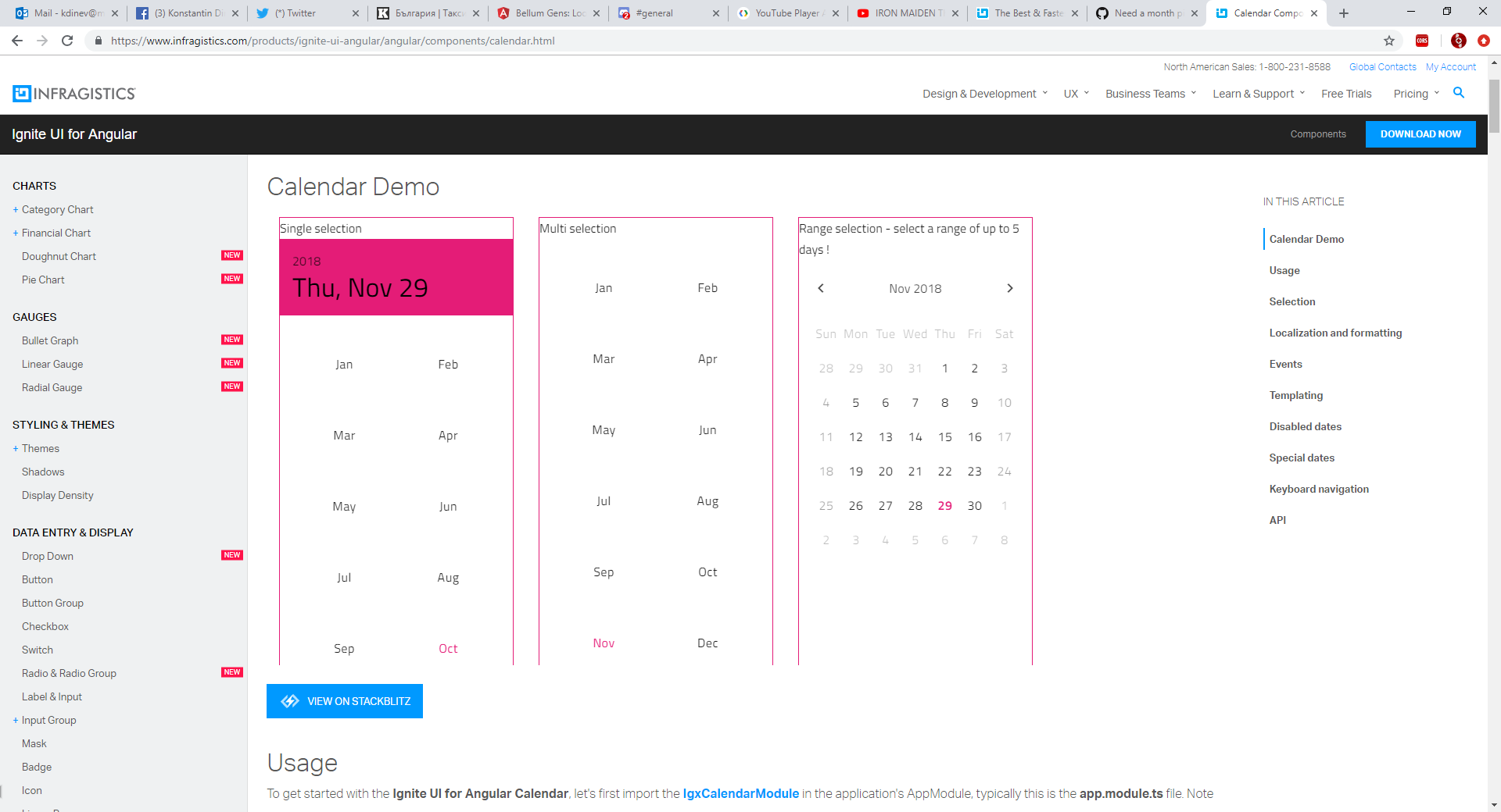Months Are Cut Out In The Single Selection Calendar Demo · Issue 773 · Igniteui Igniteui