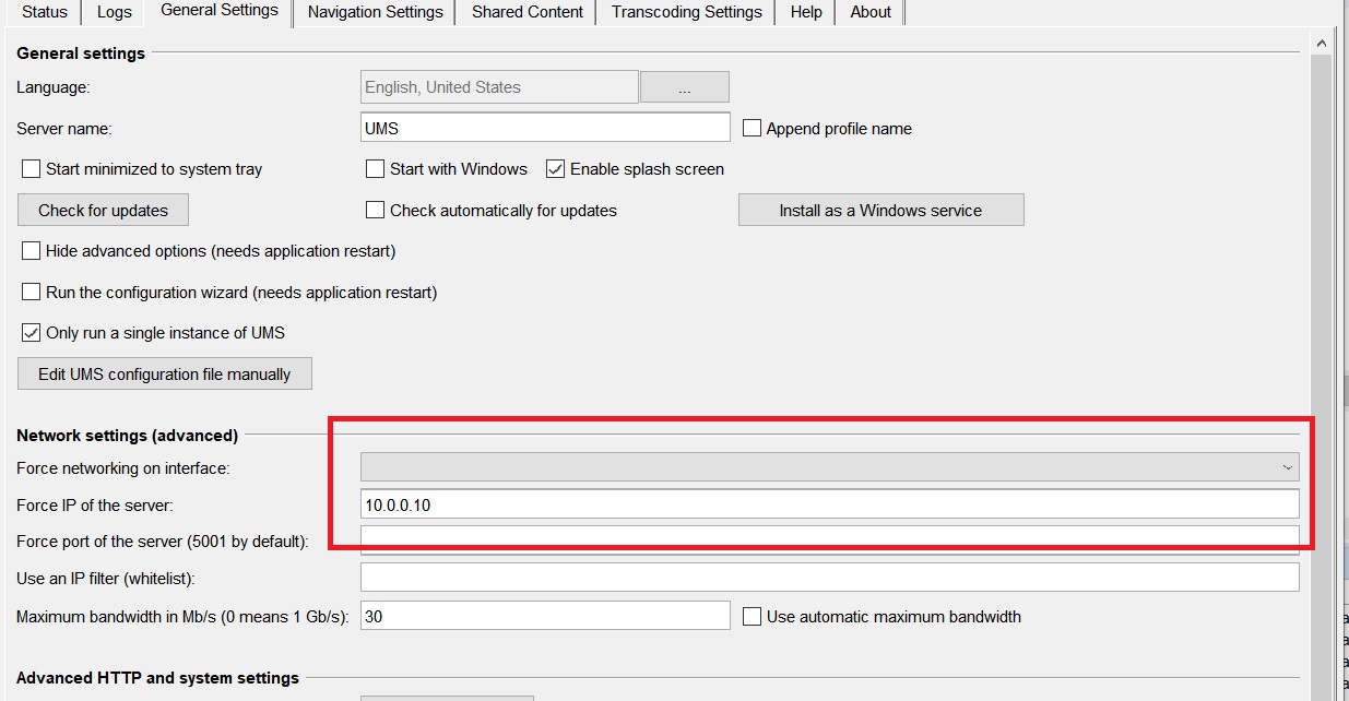 "Force networking on interface" does not persist · Issue #2074 · UniversalMediaServer ...