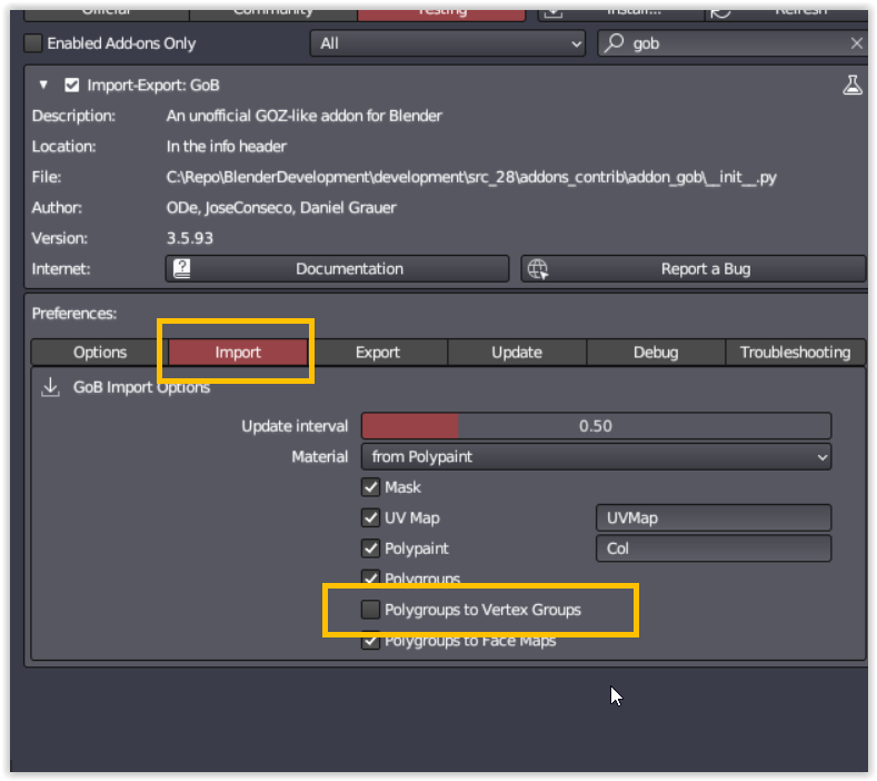 Not able to select faces in vertex group coming back from zbrush · Issue #369 · JoseConseco/GoB ...