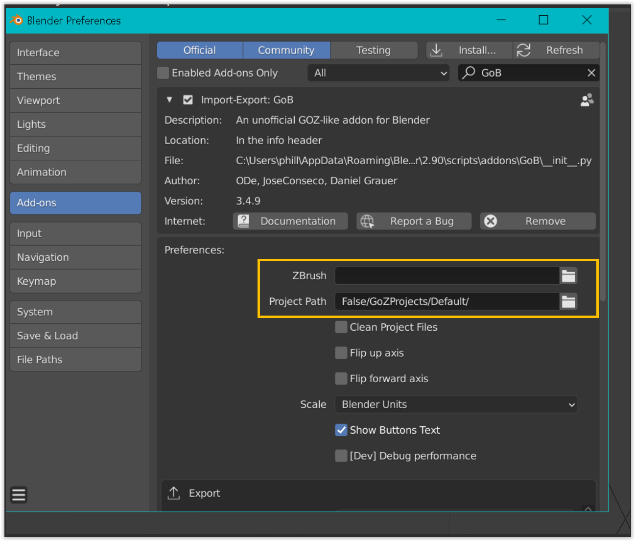 Errors when Exporting · Issue #189 · JoseConseco/GoB · GitHub