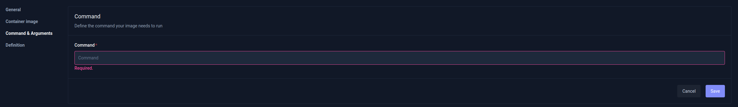 Dashboard - Custom container executor - command is required - can't be removed · Issue #3661 ...
