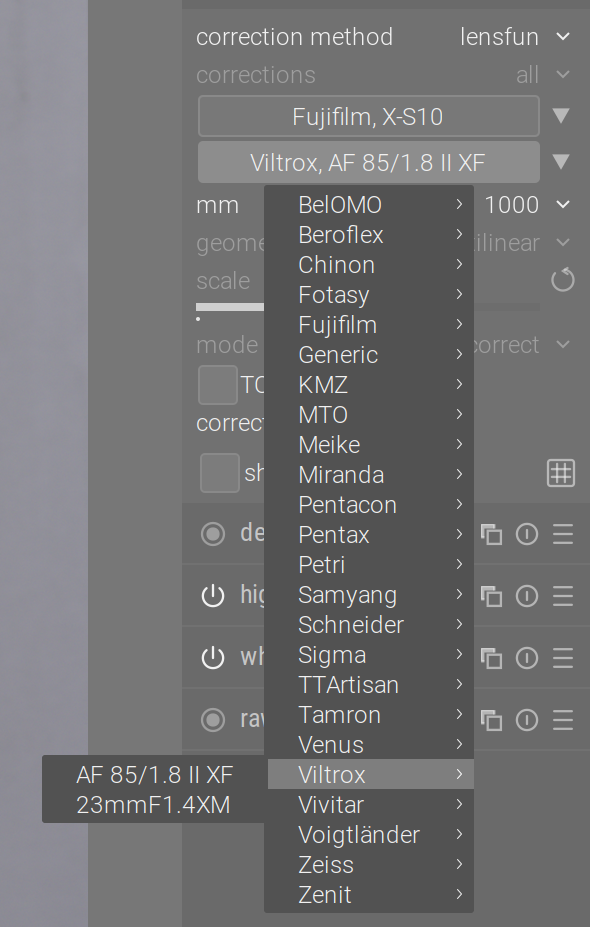 No automatic identification of Viltrox 85 mm, f/1.8 II for X-Mount (Fujifilm) by Darktable ...