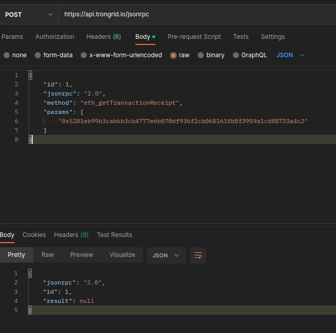 Tron Eth Api Returning Null Response For Ethtransactionbyreceipt · Issue 4969