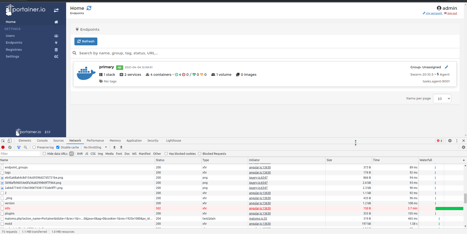 portainer service cannot connect to agents / portainer ui clicking on "primary" endpoint does ...