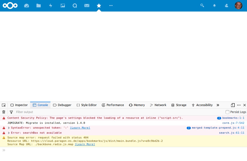 Empty page with bookmarks v0.14.0 · Issue #594 · nextcloud/bookmarks ...
