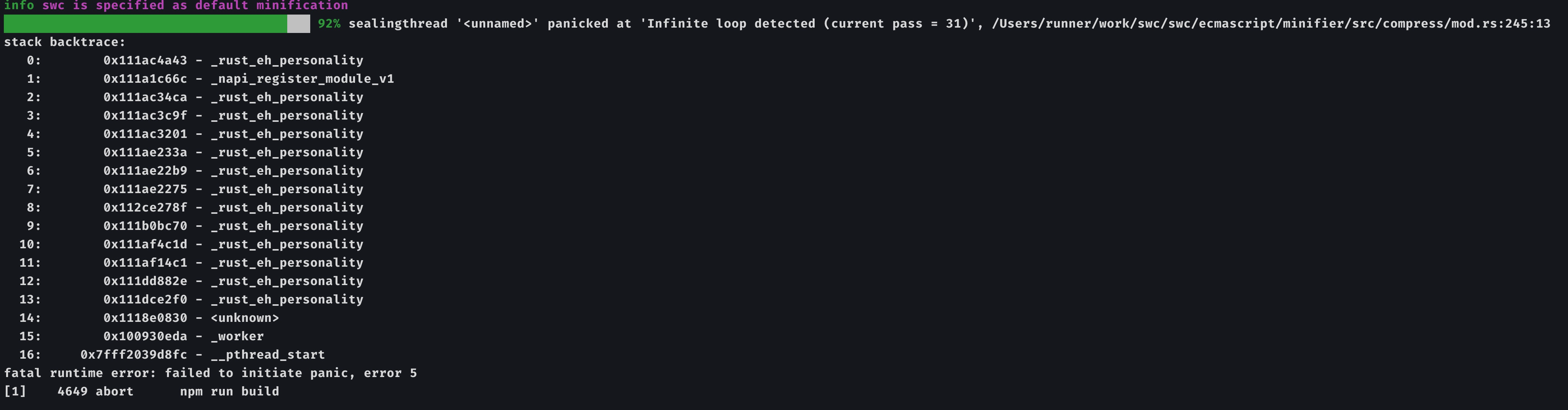 minify throw error since 1.2.85 · Issue #2257 · swc-project/swc · GitHub