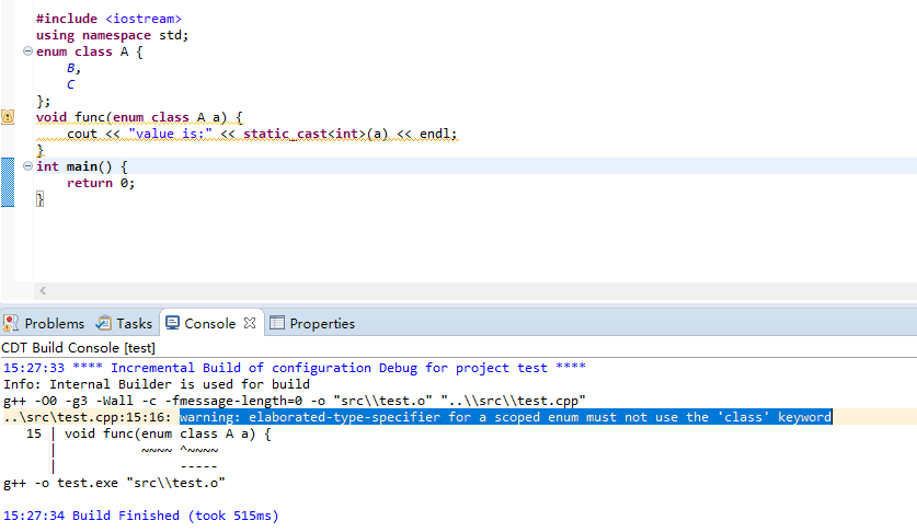 CDT 11.2.0, "enum class XXX xxx" as function parameters is identified as ...