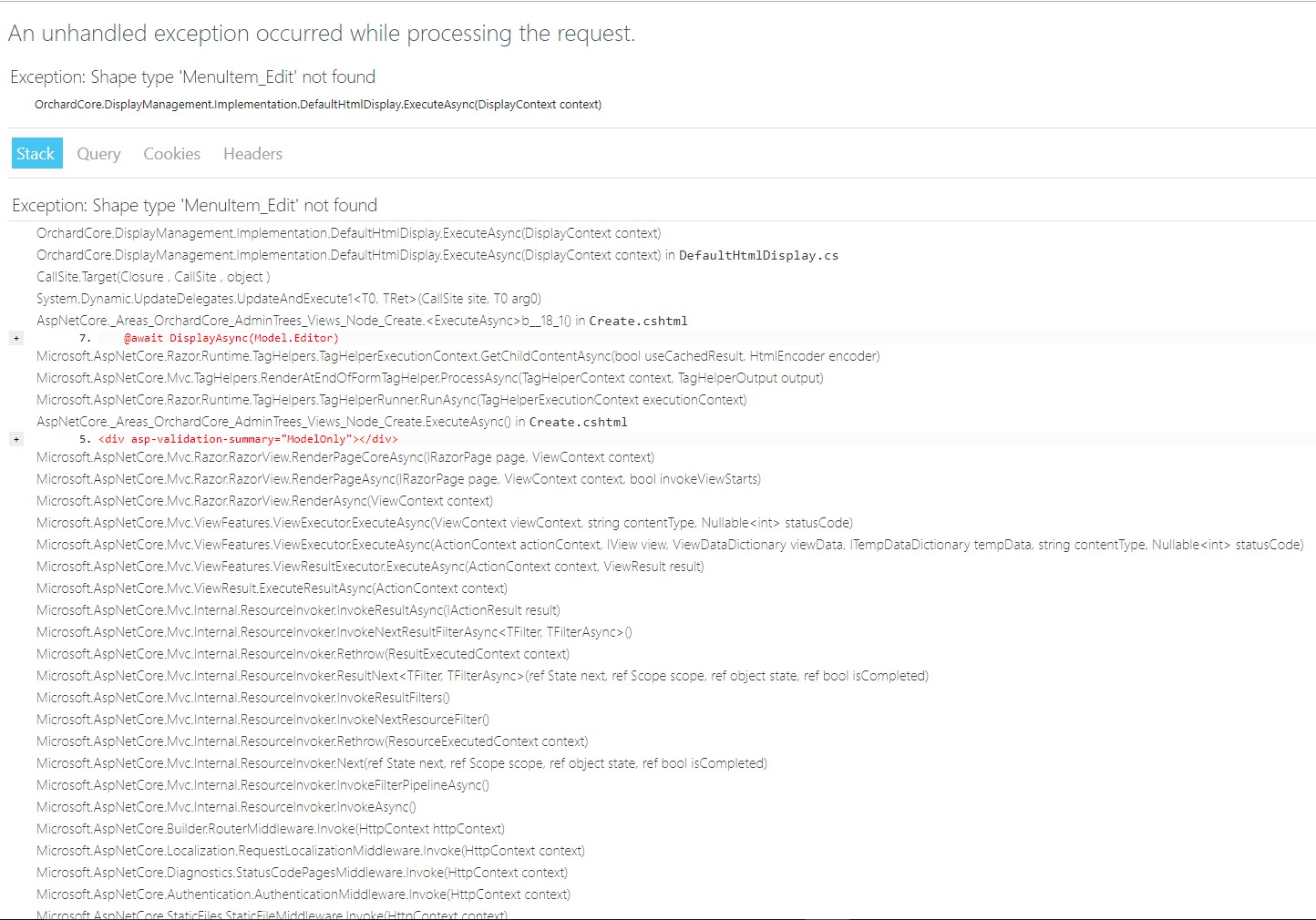 Exception while adding Admin Nodes in Saas recipe · Issue #2690 · OrchardCMS/OrchardCore · GitHub