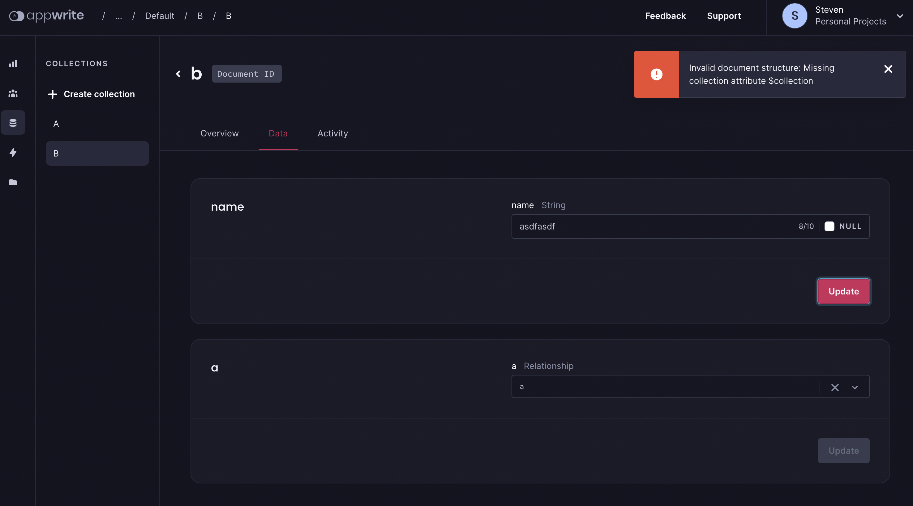 🐛 Bug Report: Error Updating One to Many Child · Issue #5478 · appwrite/appwrite · GitHub