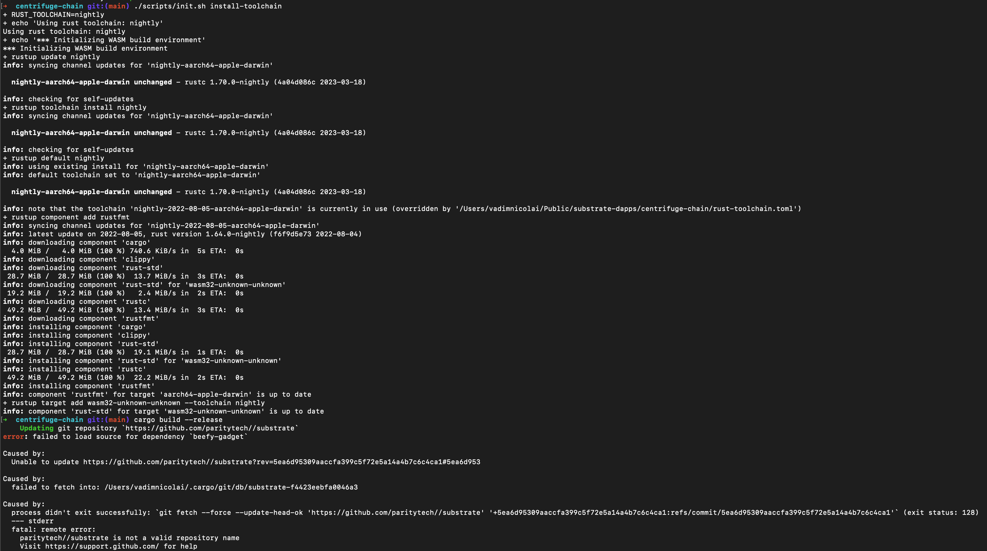 Development Env Fails · Issue 1271 · Centrifugecentrifuge Chain · Github