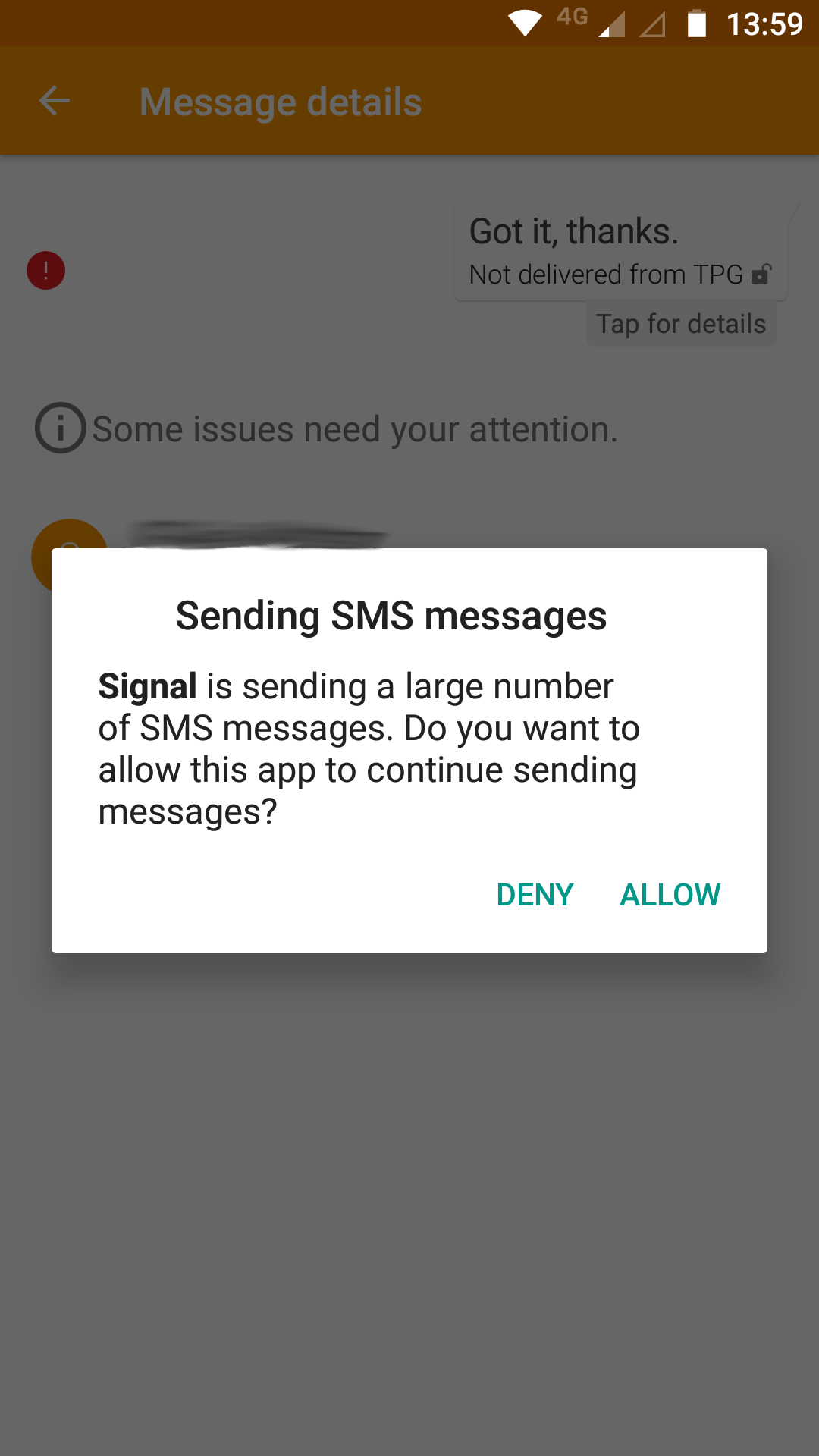 Re-sending SMS via different SIM causes endless permission dialog pop ...