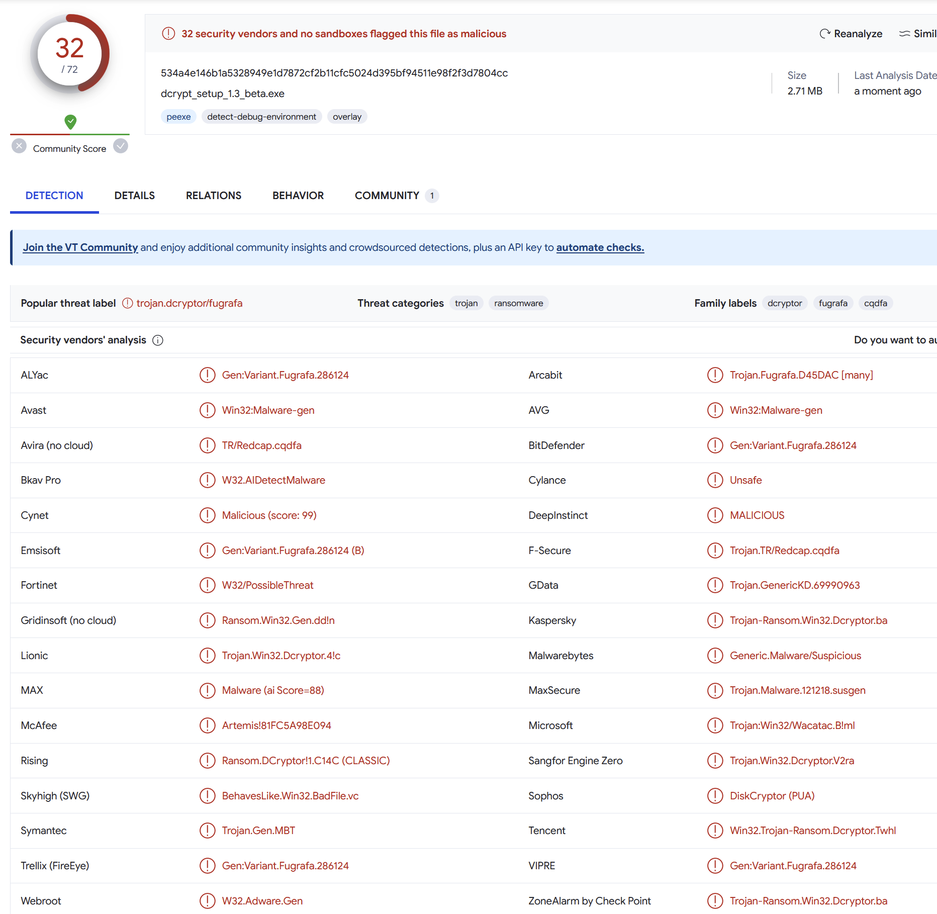 Virustotal results · Issue #84 · DavidXanatos/DiskCryptor · GitHub