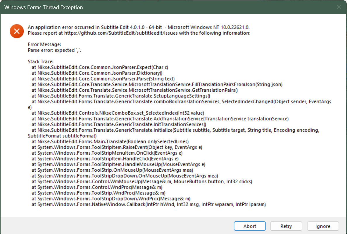 Error Starting Ms Translate · Issue 7568 · Subtitleedit Subtitleedit · Github