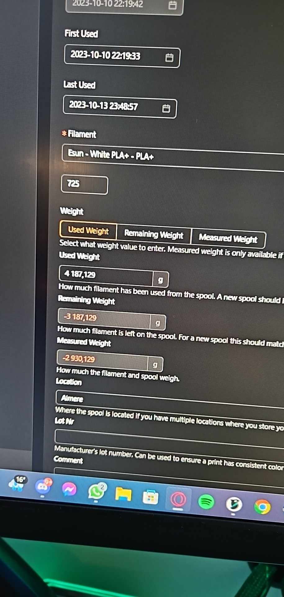 Filamant usage · Issue #151 · Donkie/Spoolman · GitHub