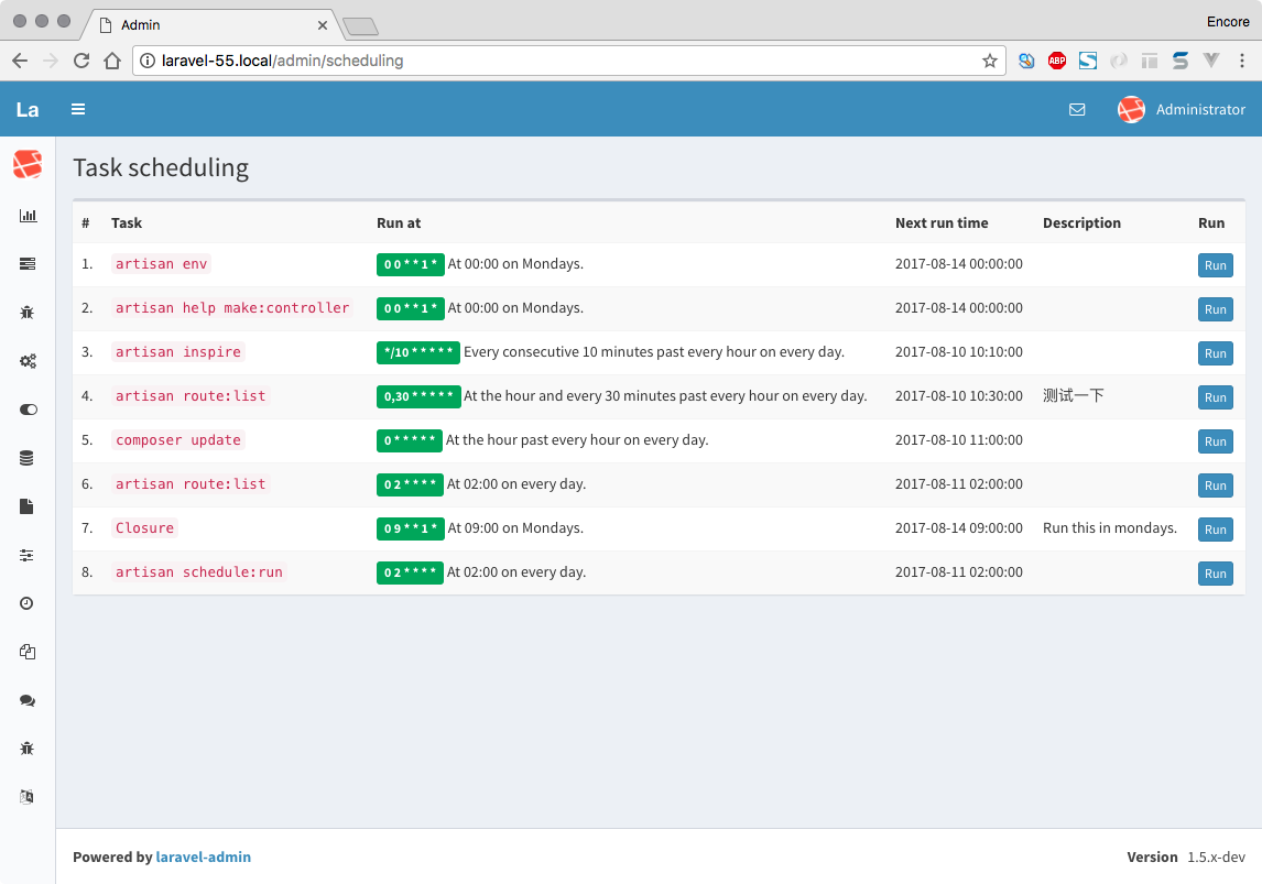 Laravel Admin Task Scheduling