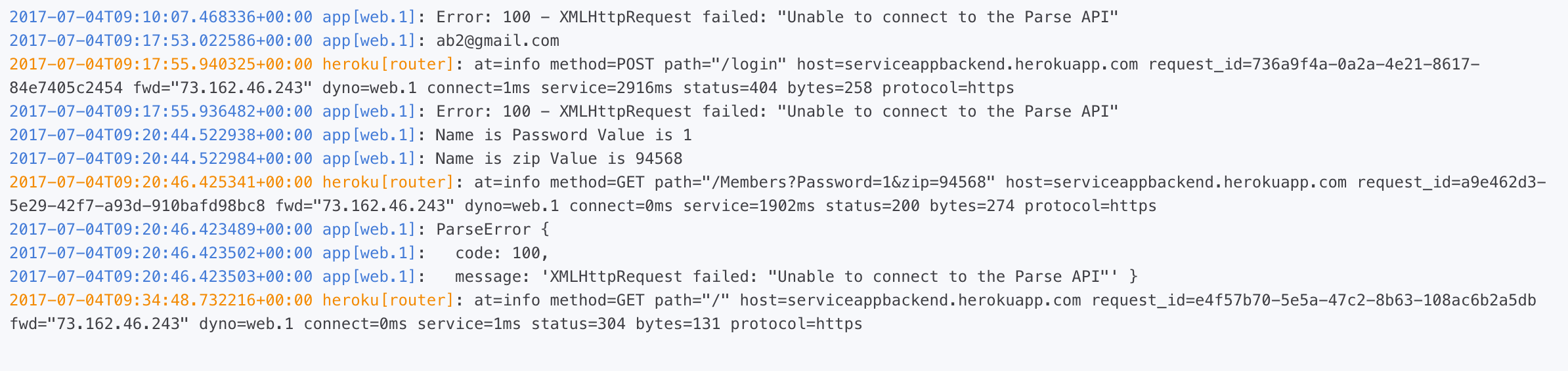 "code": 100, "message": "XMLHttpRequest failed: \"Unable to connect to the Parse API\"" · Issue ...