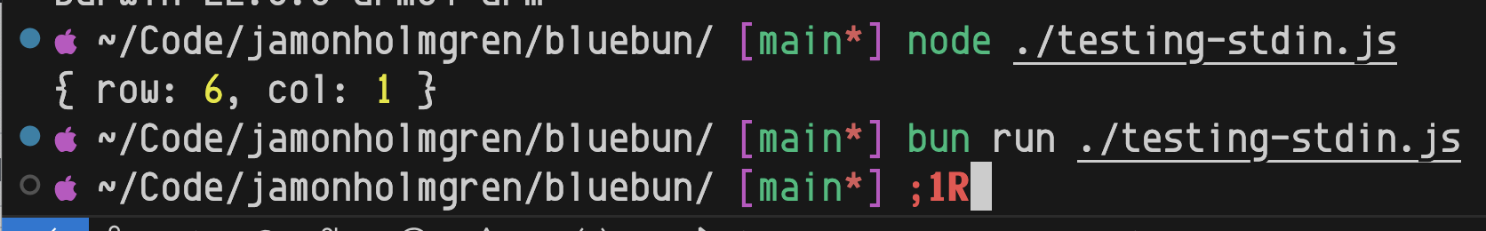 Difference in Node vs Bun with process.stdin.once · Issue #6279 · oven-sh/bun · GitHub