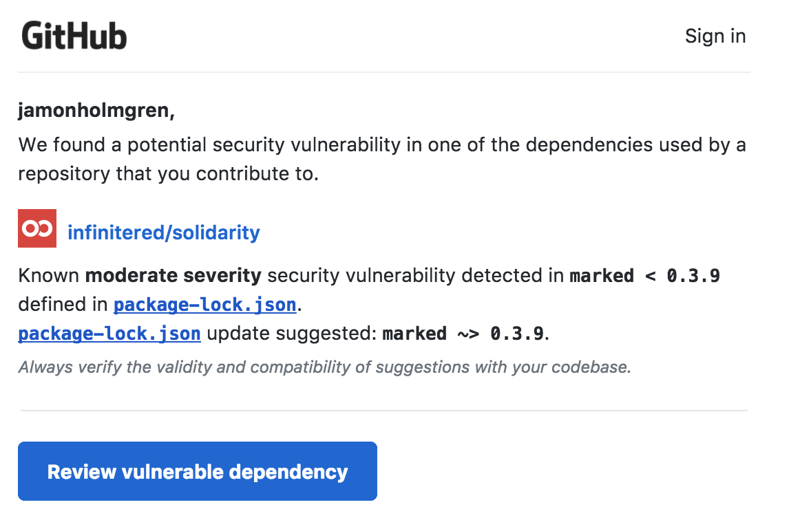 marked vulnerability · Issue #160 · infinitered/solidarity · GitHub