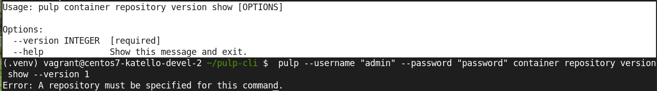 `repository version show` doesn't show options for specifying the repository · Issue #123 · pulp ...