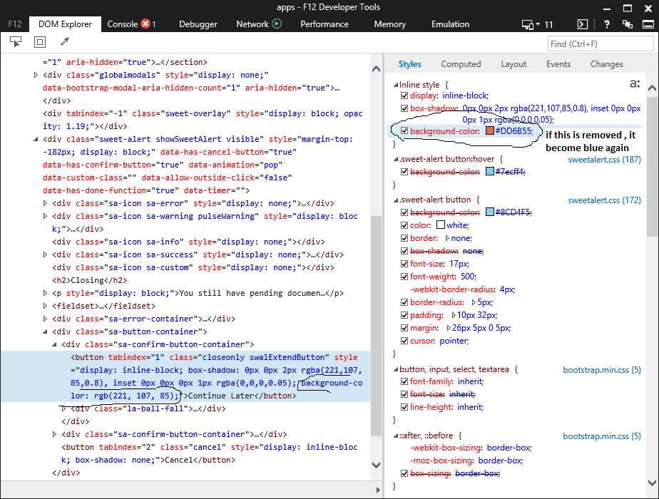 swalExtend: extended button is blue on chrome and firefox , but red in ...