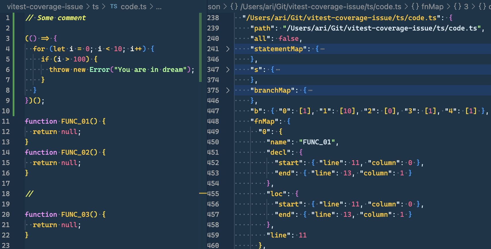 Wrong coverage information · Issue #1330 · vitest-dev/vitest · GitHub