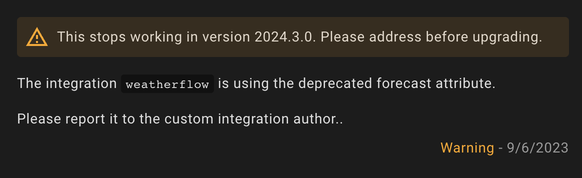 Weatherflow integration is using deprecated forecast · Issue #87 · briis/hass-weatherflow · GitHub