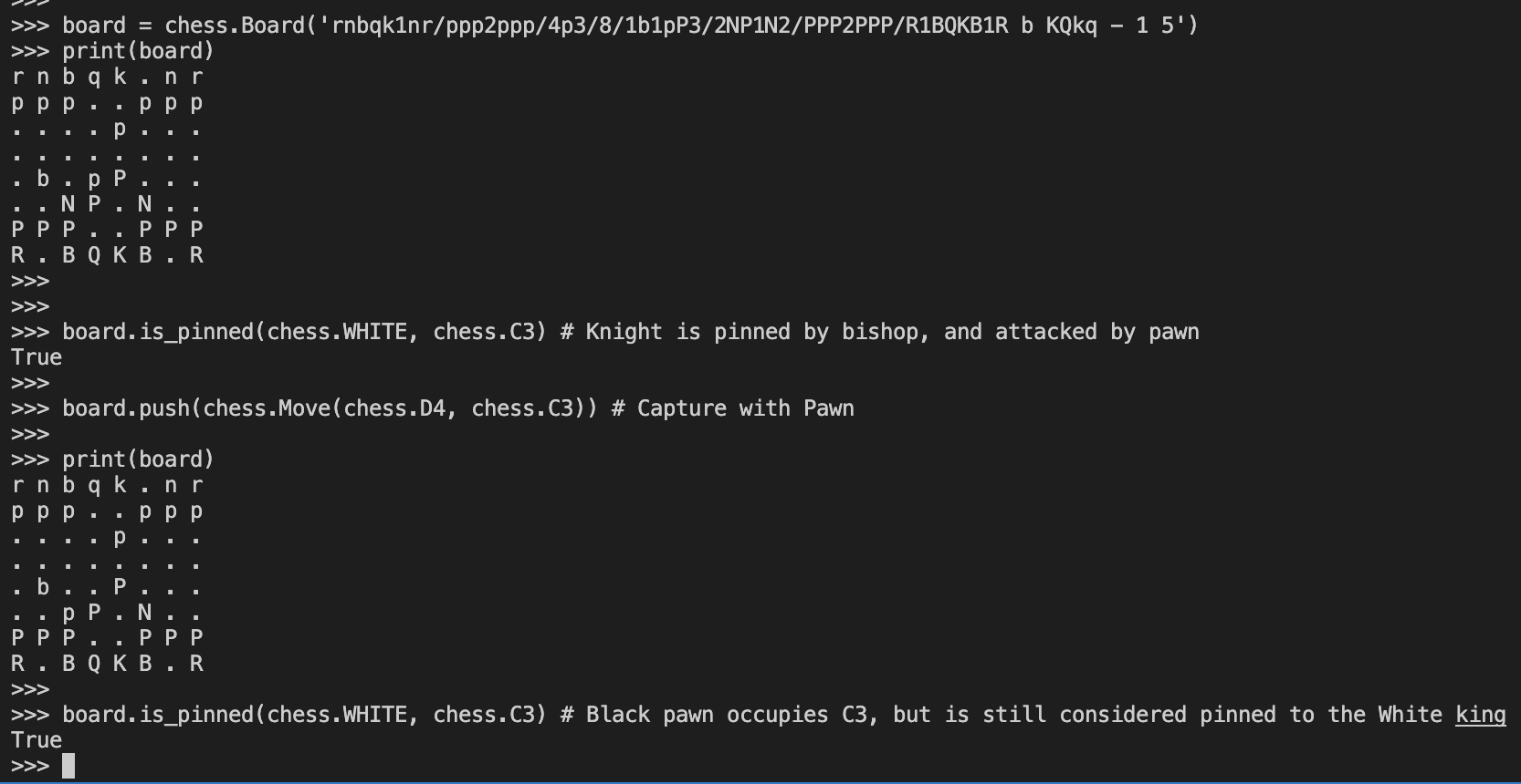 The Piece Capturing A Pinned Piece Is Now Considered Pinned · Issue 967 · Niklasf Python Chess
