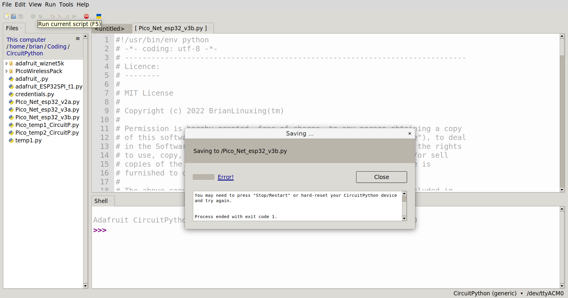 There is a little “feature” in the interactions of Linux, Thonny and the CircuitPython volume ...