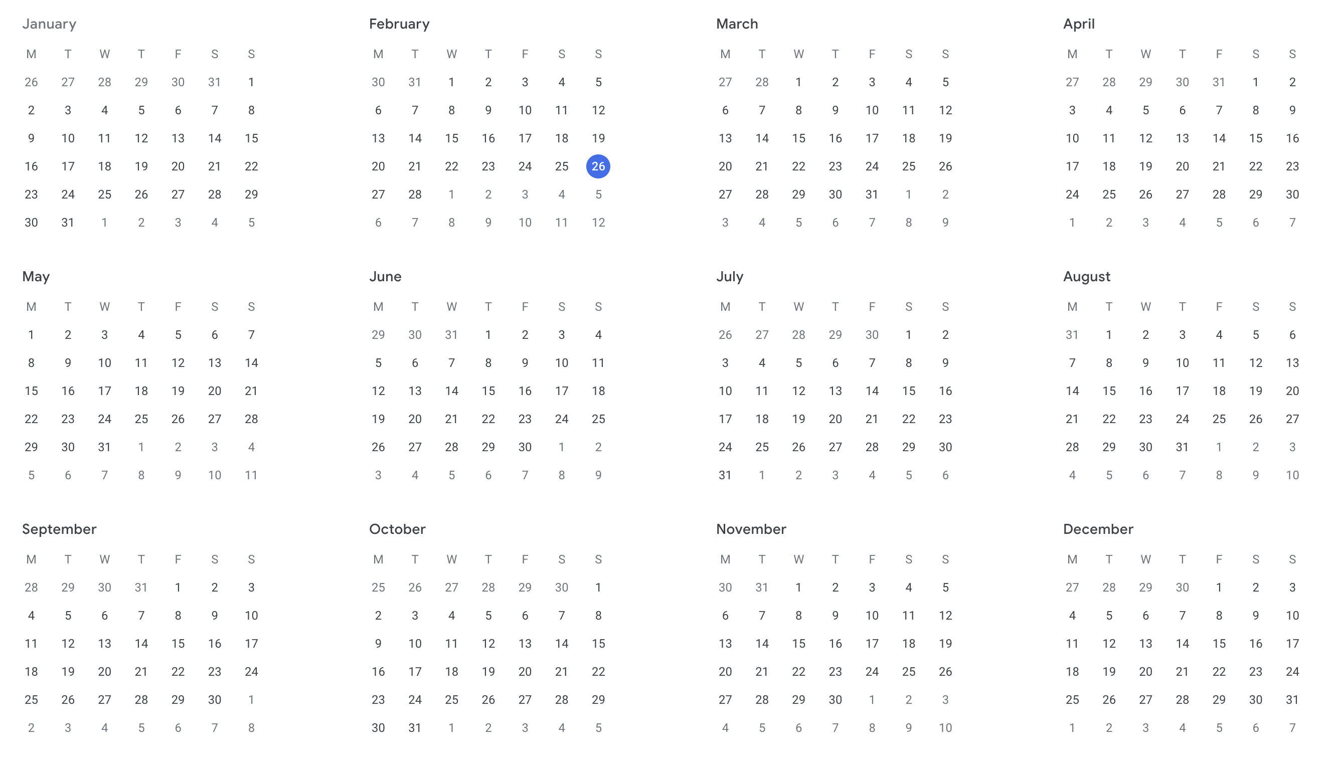 Provide Support For Month Dates View In The Year View Of The Flutter Calendar In Flutter
