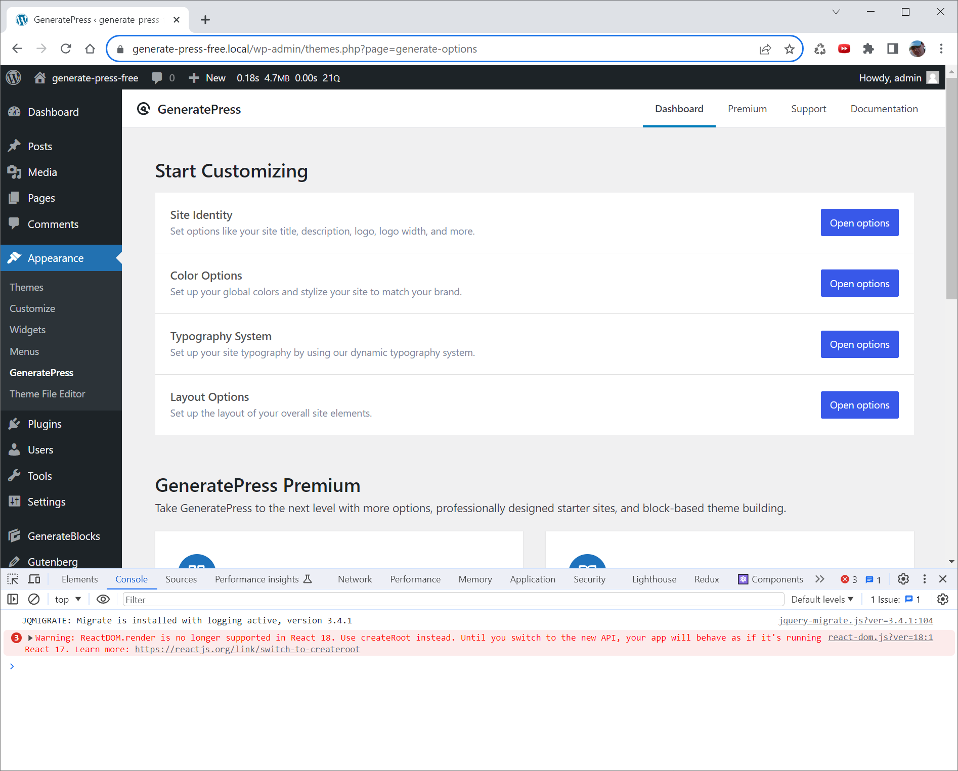 React warning on dashboard · Issue #577 · tomusborne/generatepress · GitHub