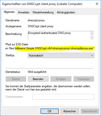 Unable to start the dnscrypt service in 64 bit version only. No problem ...