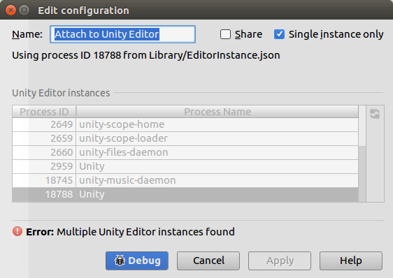Attach To Unityeditor Run Configuration Shows Error If There Are Several Unity Instances · Issue