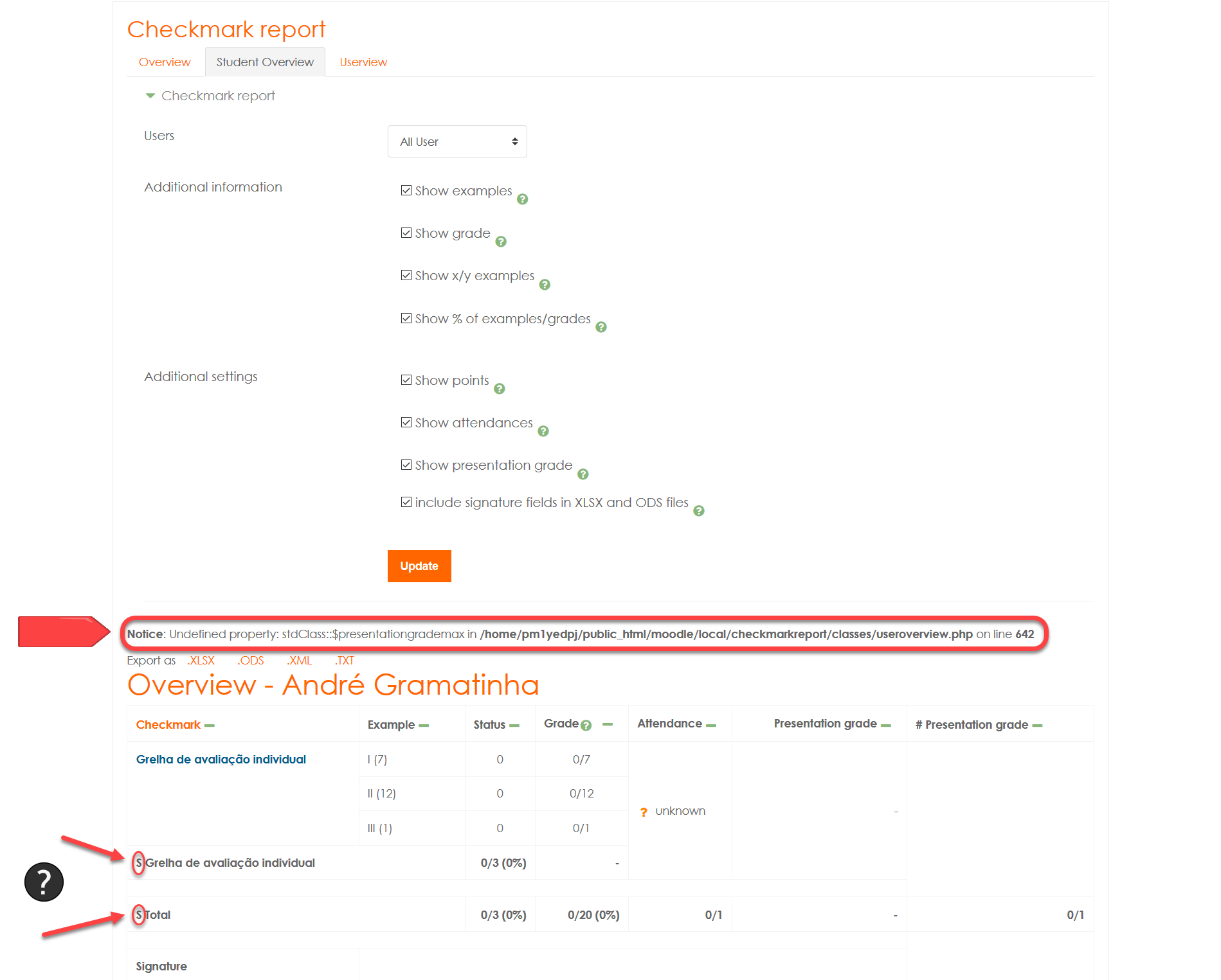 Error · Issue #2 · academic-moodle-cooperation/moodle-local_checkmarkreport · GitHub