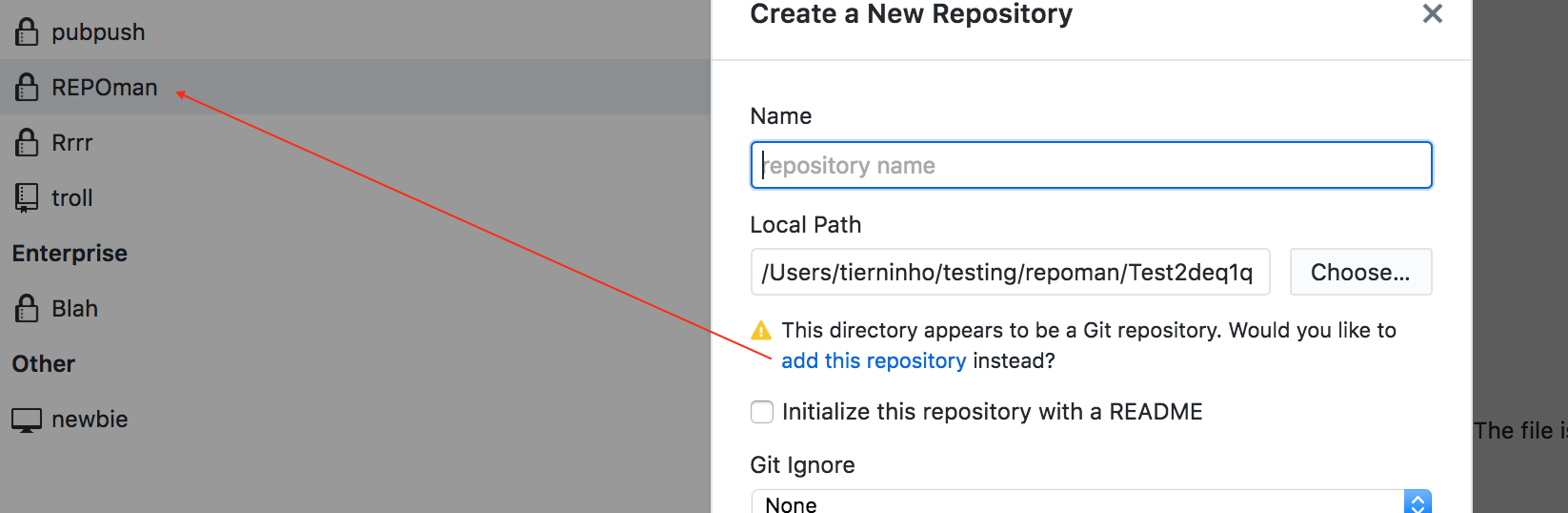 Warning Message In New Repo Modal Asks To Add An Existing Repo · Issue 2625 · Desktopdesktop