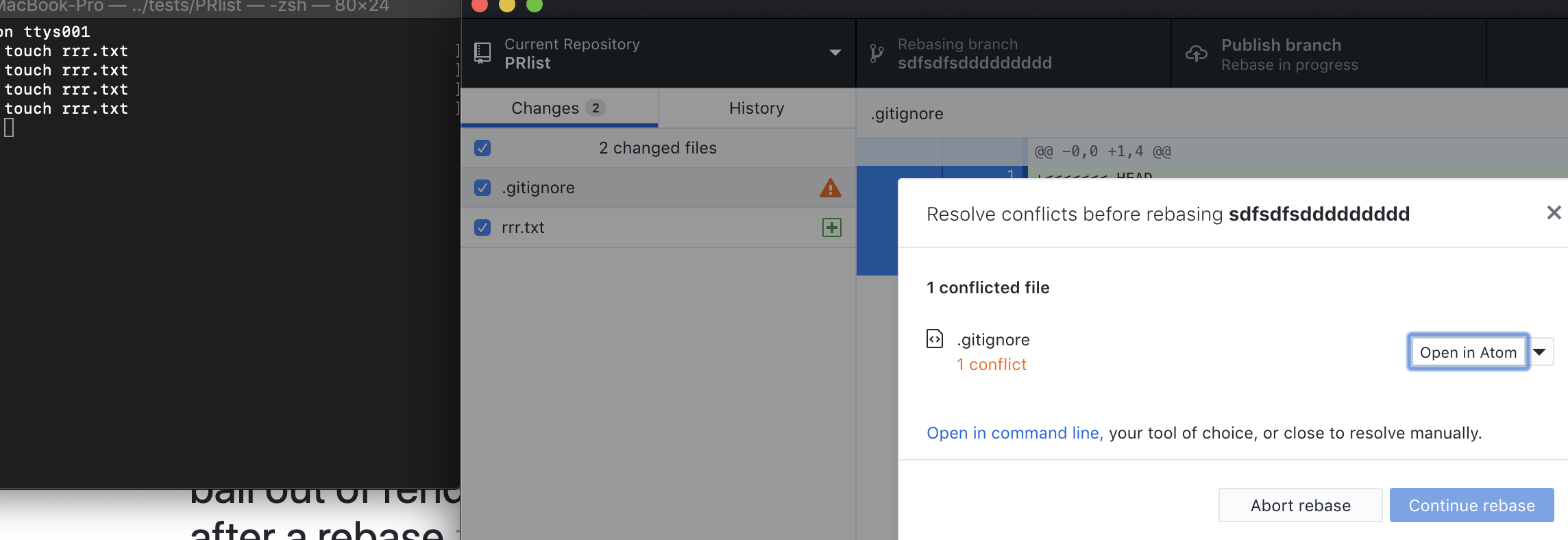Ignored file reappears for rebase · Issue #7206 · desktop/desktop · GitHub
