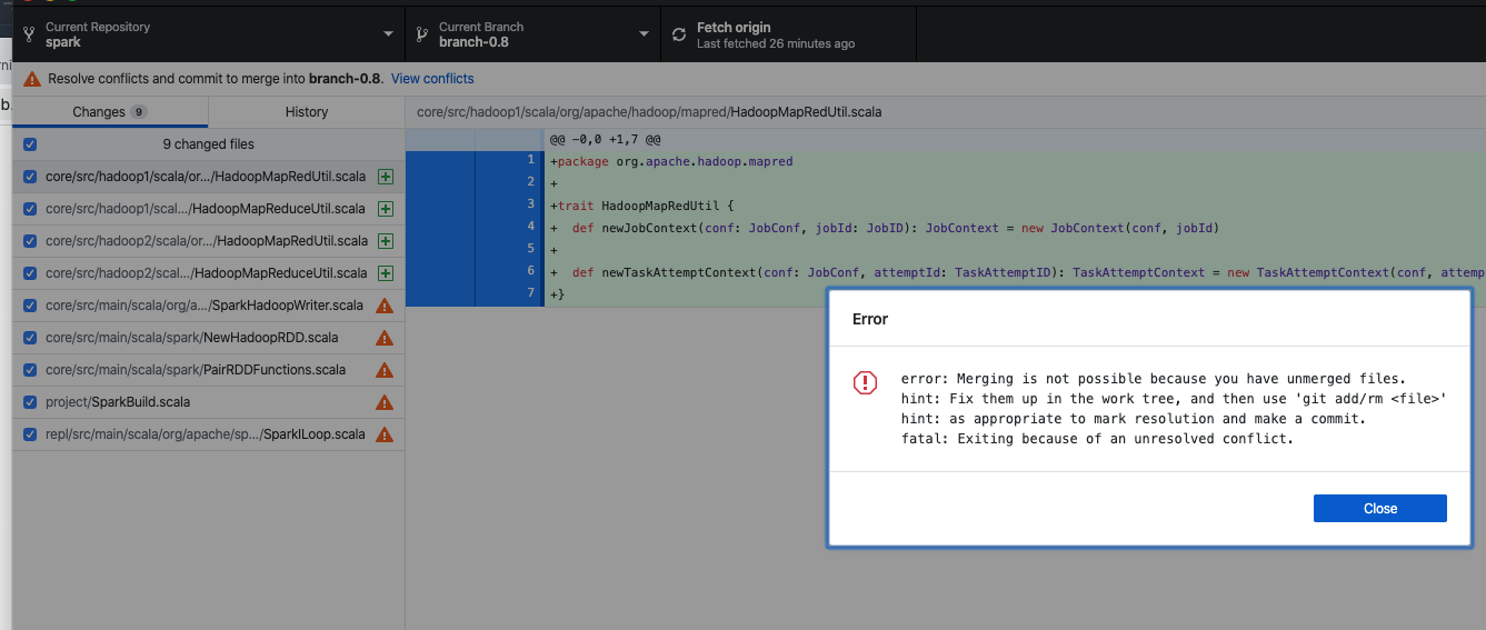Update from master silently fails when there is a merge conflict ...