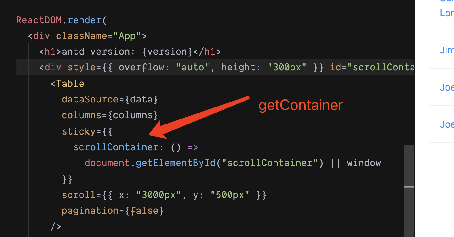 Table sticky 屬性支持設置scroll container · Issue #26399 · ant-design/ant ...