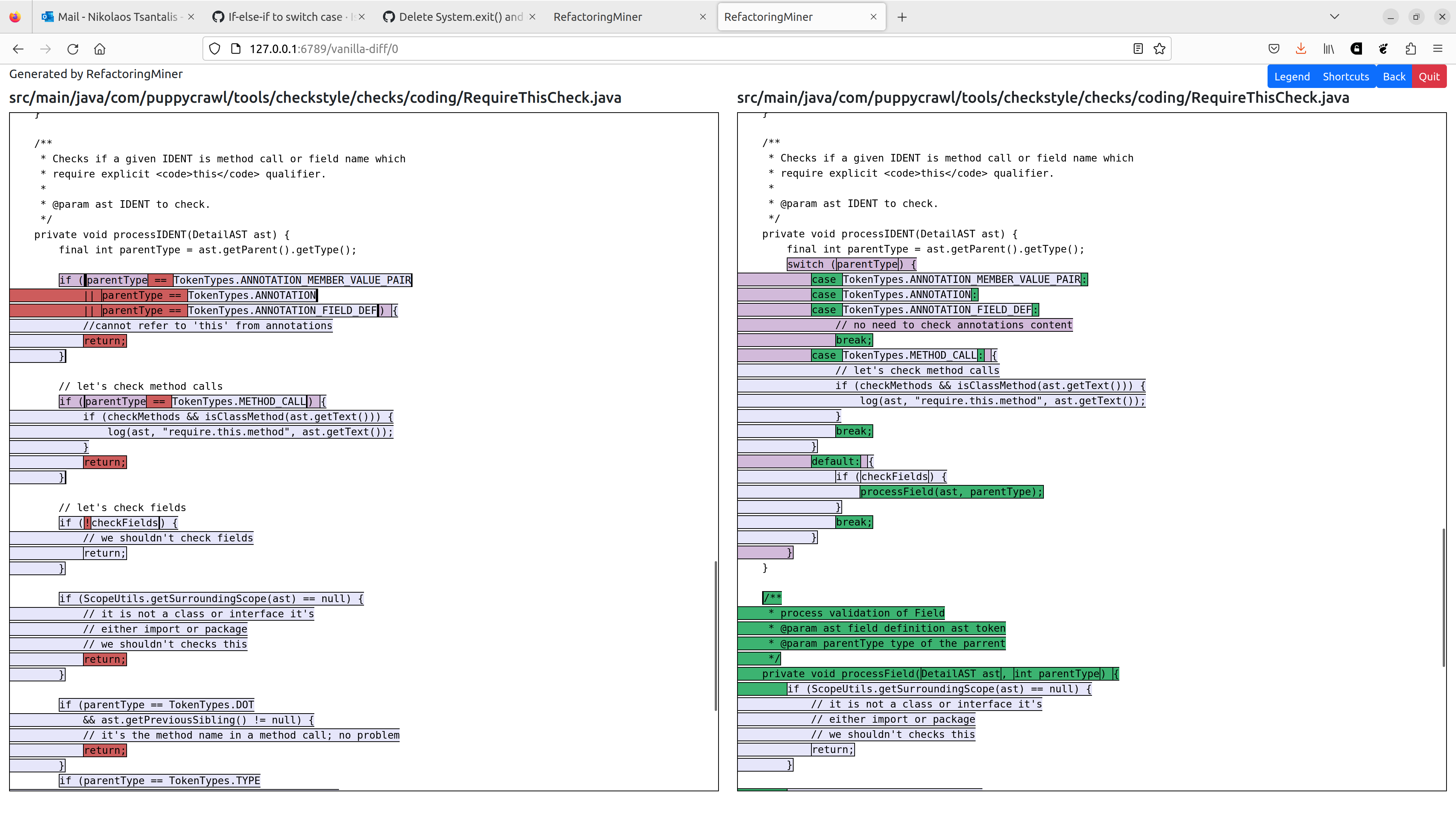 If-else-if to switch case · Issue #315 · tsantalis/RefactoringMiner · GitHub