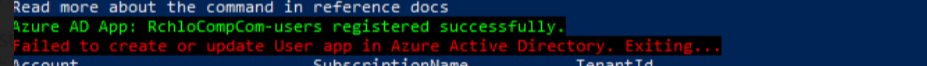 Error While Deploying CC "Failed to Create or update User app in AAD ...